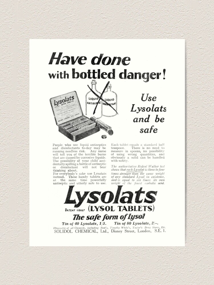 "Solidol Chemical - Lysolats - 1929 Vintage Advert" Art Print for Sale ...