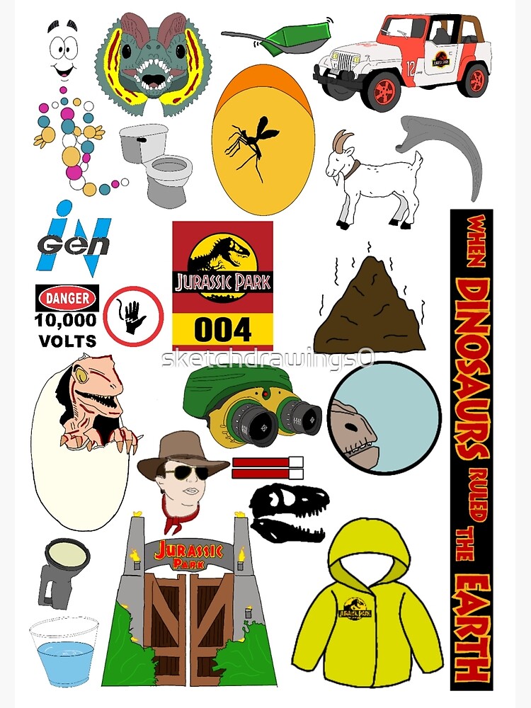 "Jurassic Park - Iconic Items" Art Print for Sale by sketchdrawings0 ...