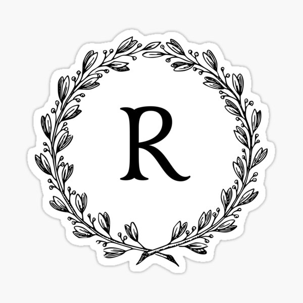 "Black Cottagecore Letter R Alphabet Initial Monogram Wreath" Sticker ...