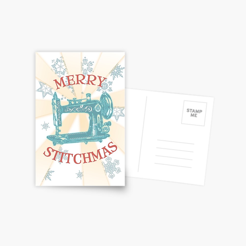 "vintage sewing machine Christmas holiday card & sticker" Greeting Card ...