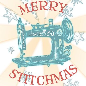 "vintage sewing machine Christmas holiday card & sticker" Greeting Card ...