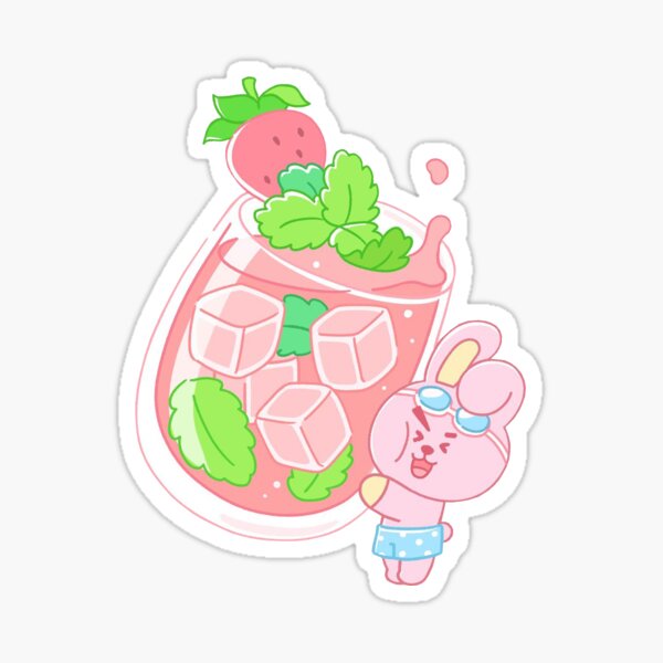 "BT21 PINK BUNNY COOKY STRAWBERRY DRINK" Sticker for Sale by ...