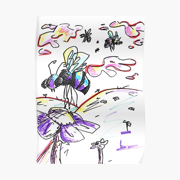 "Purple Bees full drawing" Poster for Sale by YasaBee | Redbubble
