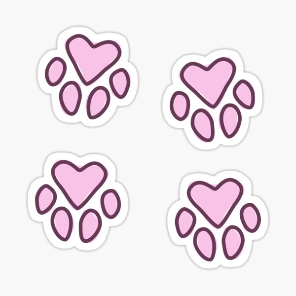 "Pink Puppy Dog Paw Prints Love Heart (4 Sticker Set Multi Pack ...