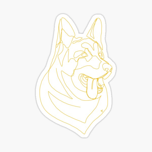 "German Shepherd One Line Gold Illustration" Sticker by noiza | Redbubble