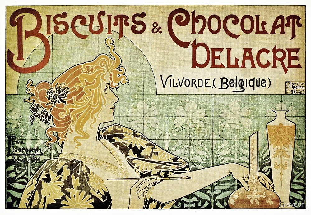 "Biscuits & Chocolat Delacre, by Alphonse Mucha" by Graveur | Redbubble