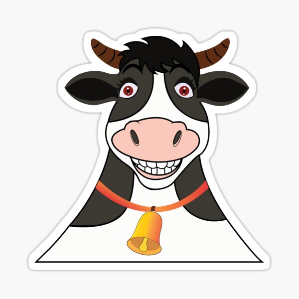 "Smiling Cow With Bell | Funny Cow | Smiling Cow Face" Sticker for Sale ...