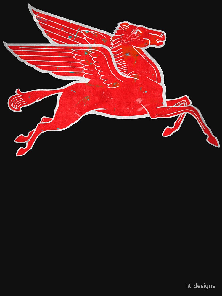 "Red Pegasus distressed version facing right." Classic T-Shirt for Sale ...