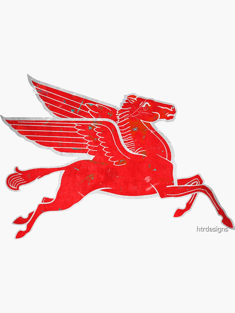 "Red Pegasus distressed version facing right." Sticker for Sale by ...