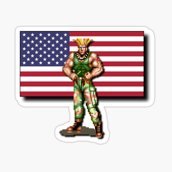 "Street Fighter's Guile Standing In Front Of The American Flag" Sticker ...