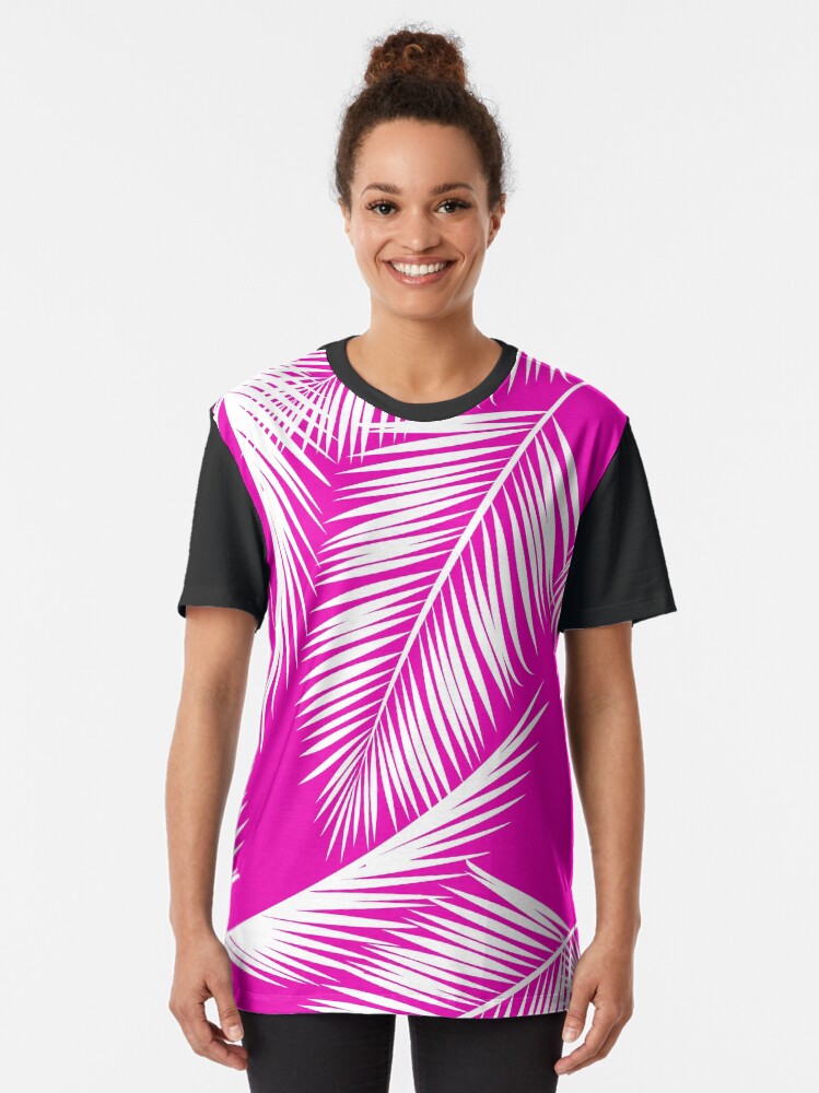 " Palm Tree Leaves With Hot Pink Pattern" T-shirt by masterbones ...