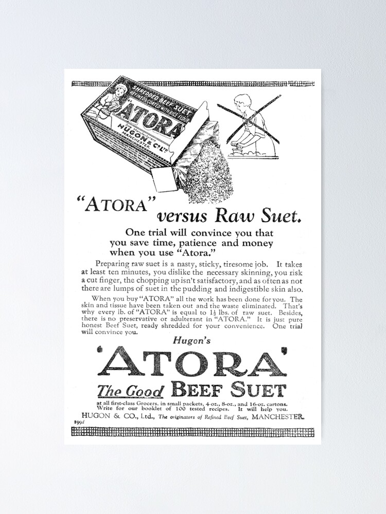 "Hugon & Co. - Hugons 'Atora' Beef Suet - 1929 Vintage Advert" Poster ...