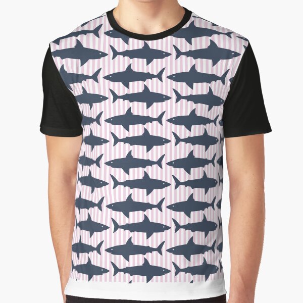 "Sharks On Pinstripes" Graphic T-Shirt for Sale by SharksOnShore ...