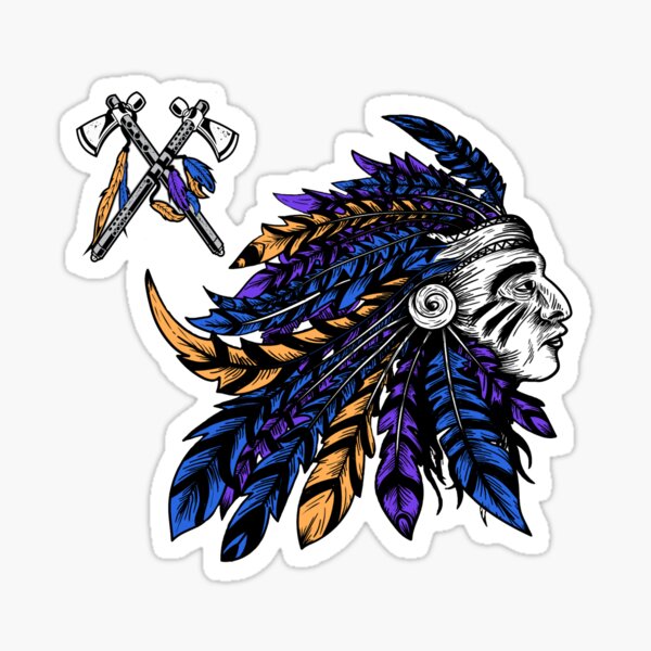 "Indian headdress Tomahawk Western hatchet" Sticker by mickystyle ...
