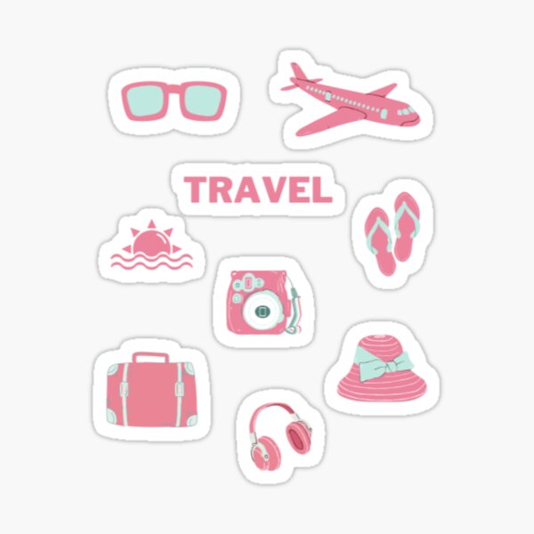 "Pastel Pink and Light Blue Travel Pack" Sticker by BloompodDesigns ...