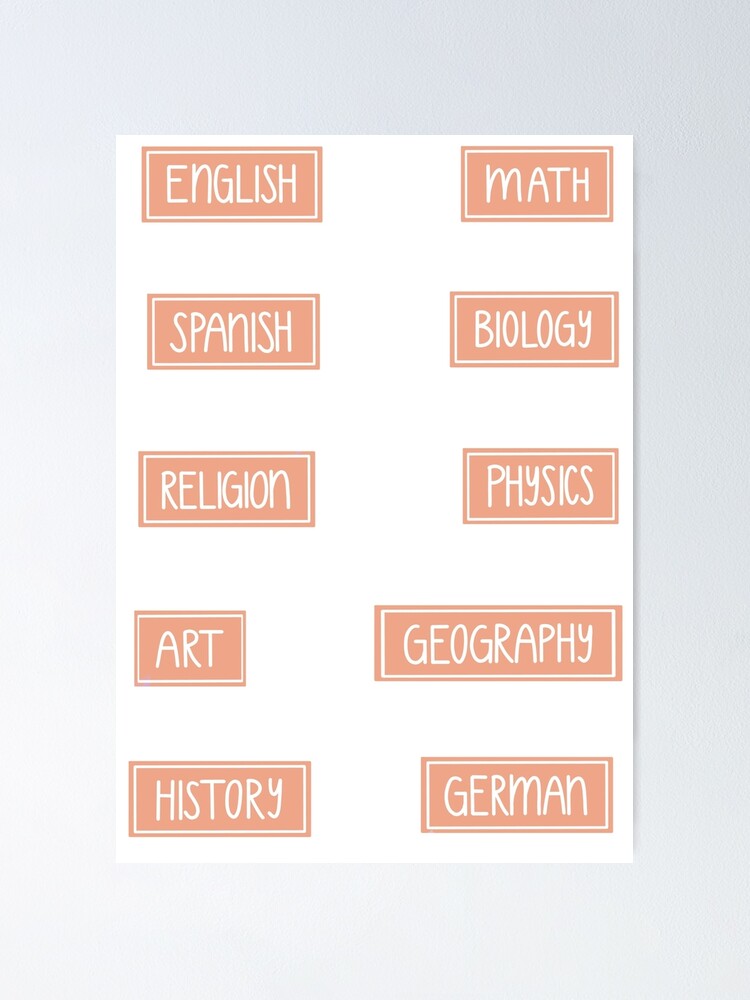 "pretty and aesthetic school class stickers in peach" Poster by ...