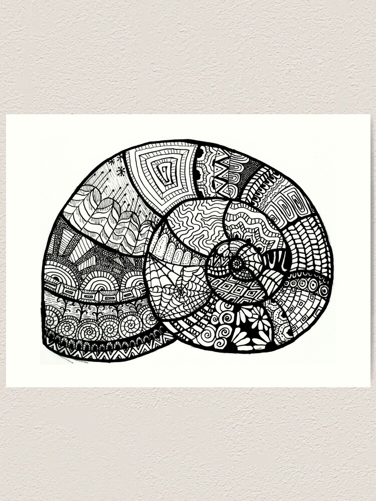 "Zentangle shell design in Black and White" Art Print by art-and-soul ...