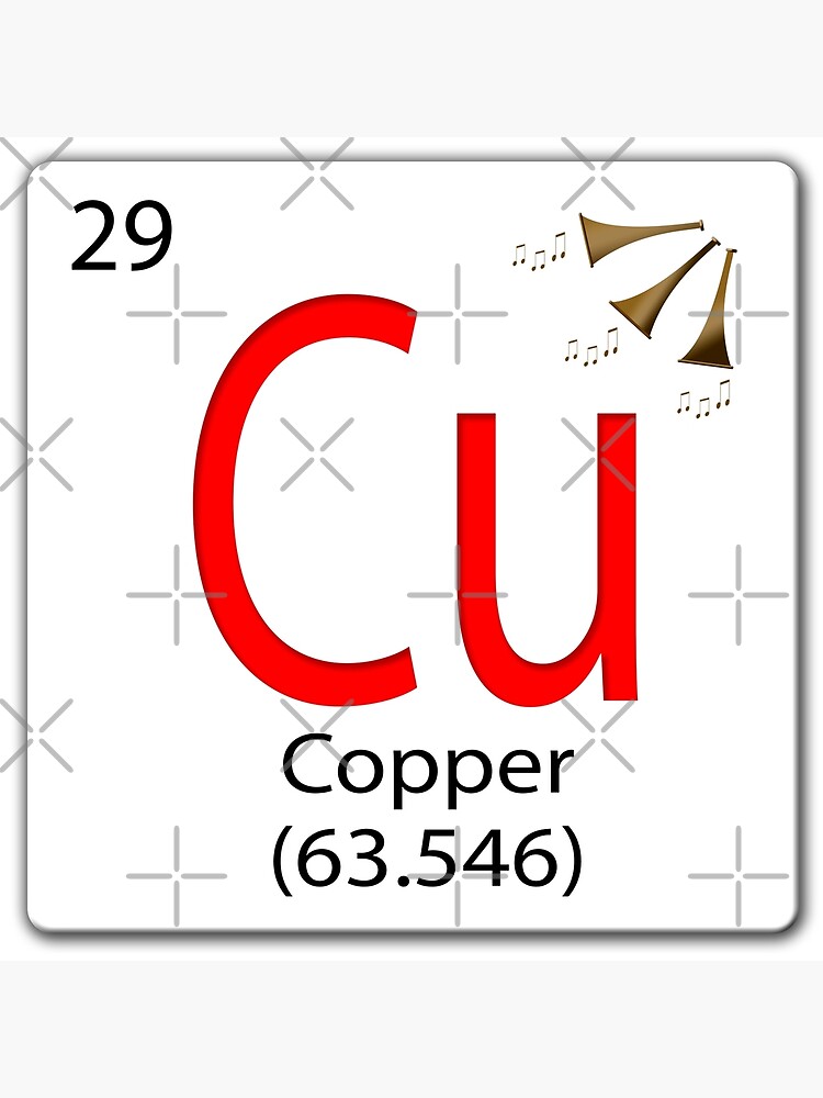 Lámina artística «Azulejo de elemento químico Cu - Cobre, con trompetas ...