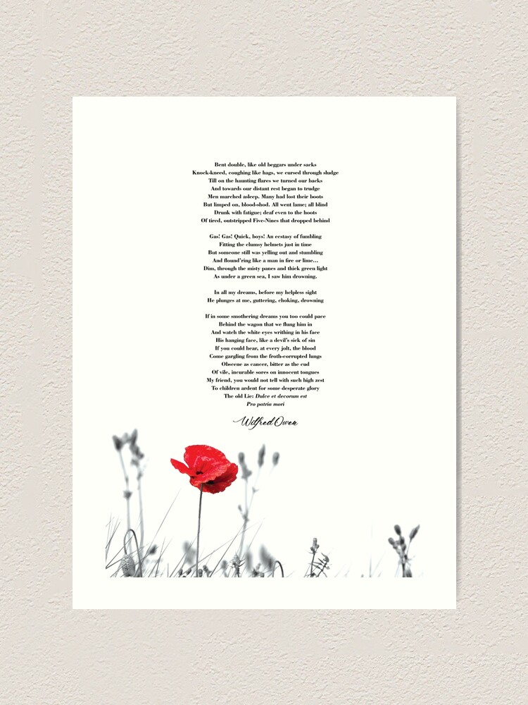 "Dulce et Decorum est by Wilfred Owen" Art Print for Sale by ...
