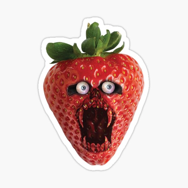 "Large Angry Strawberry - Funny Scary Fruit" Sticker for Sale by ...