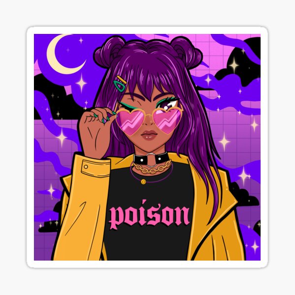 "Winking Poison Anime Girl" Sticker for Sale by sillyaprons | Redbubble