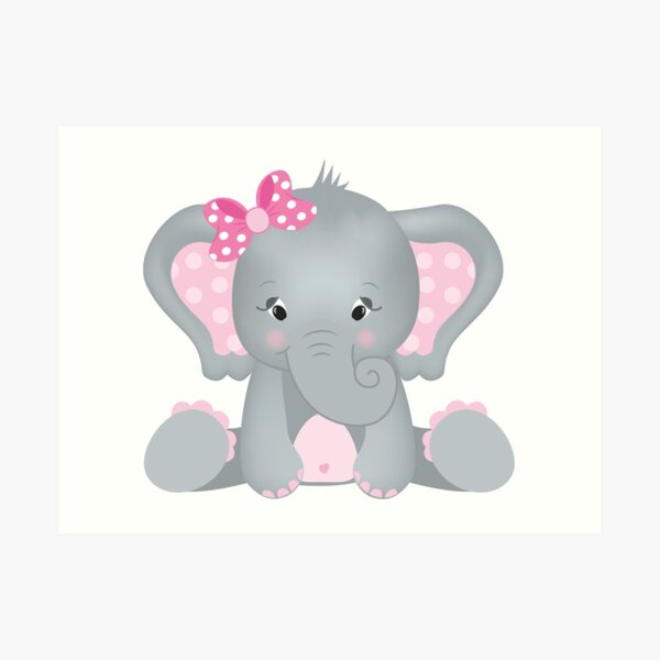 Lámina artística «Lindo bebé elefante con lazo rosa» de REPUS | Redbubble