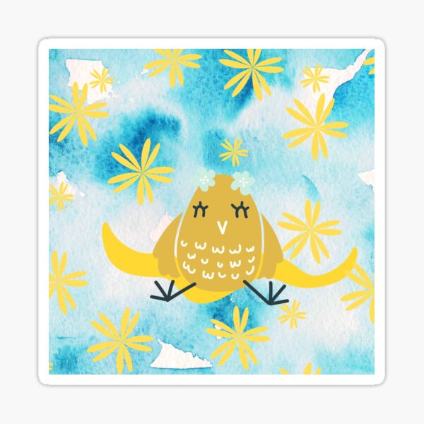 "Blue watercolor tie dye design with an owl and flowers" Sticker by SK ...