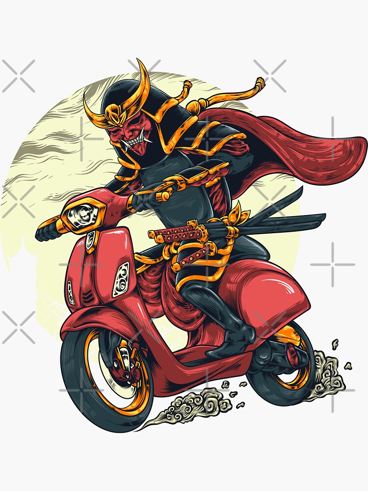 "Samurai on a scooter" Sticker for Sale by Sasha-Arts | Redbubble