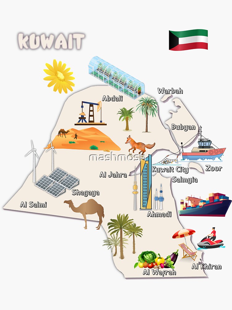 "Kuwait map Landmarks tourist attractions with names of the major ...