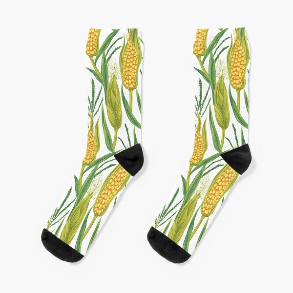 "Seamless pattern with corn. Cobs, blossom branch and leaf" Socks for ...