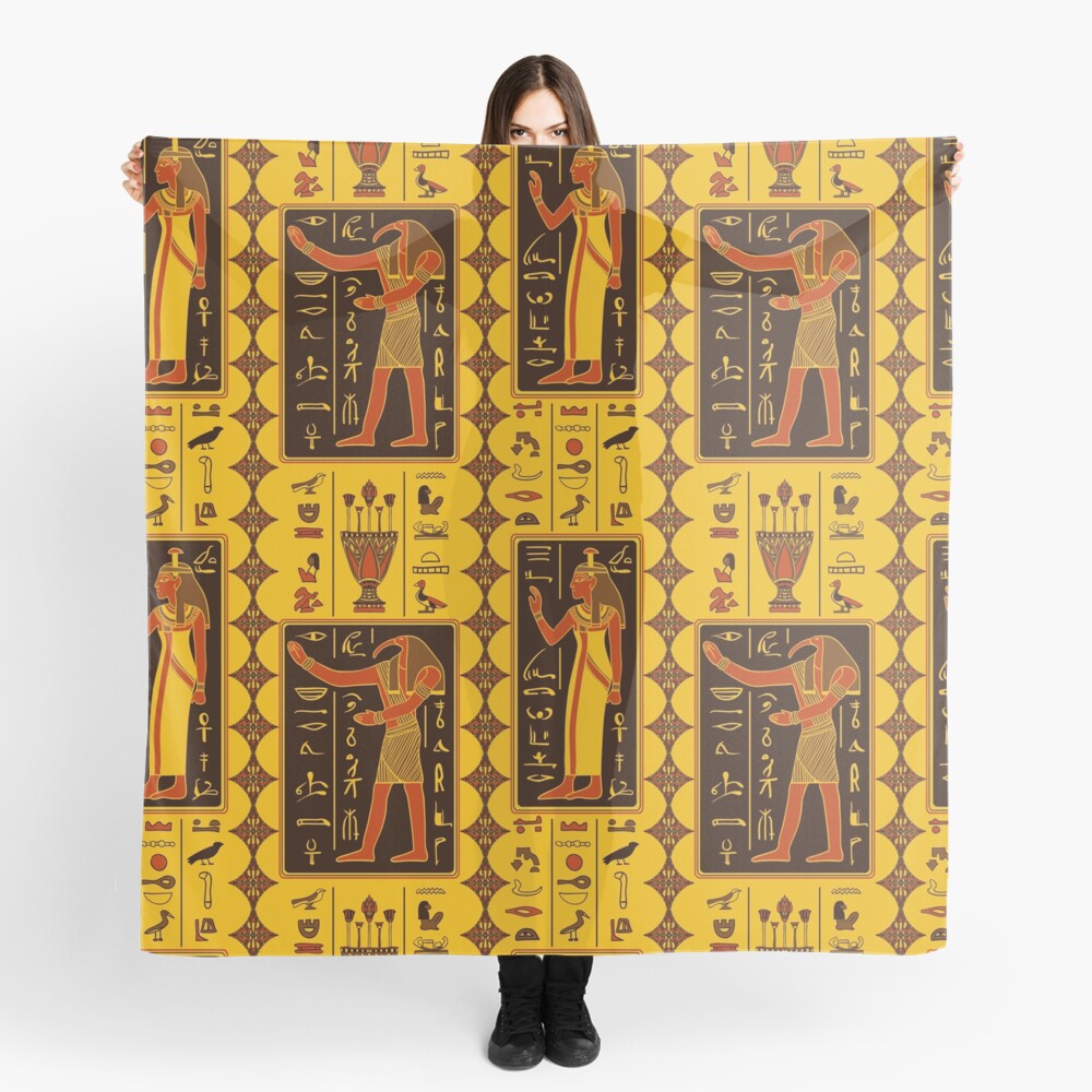 "Seamless pattern with egyptian gods and ancient egyptian hieroglyphs ...