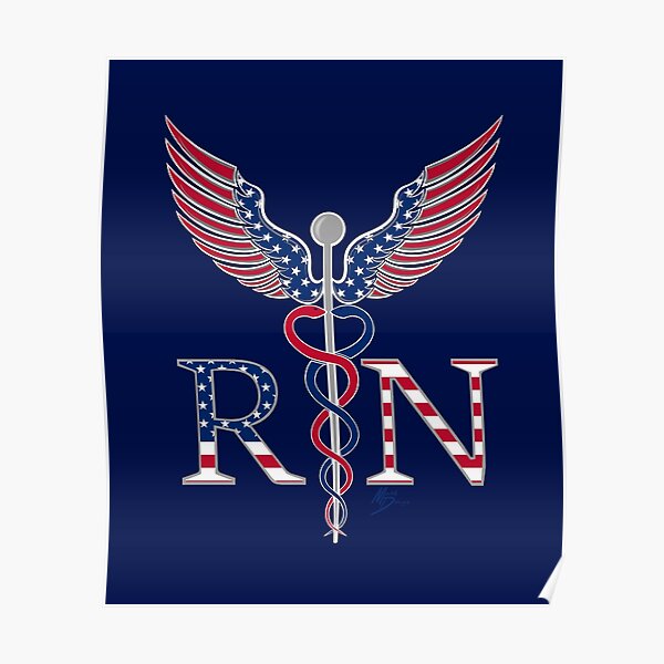 "RN nurse Caduceus symbol in patriotic american flag red, white, and ...