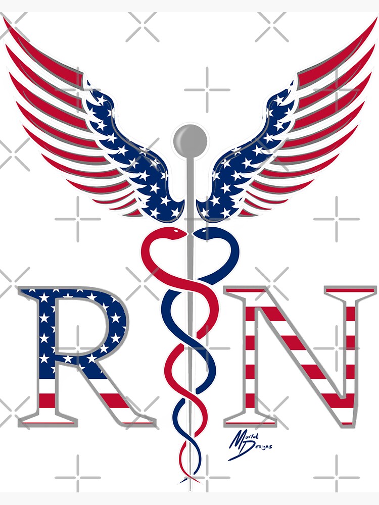 "RN nurse Caduceus symbol in patriotic american flag red, white, and ...