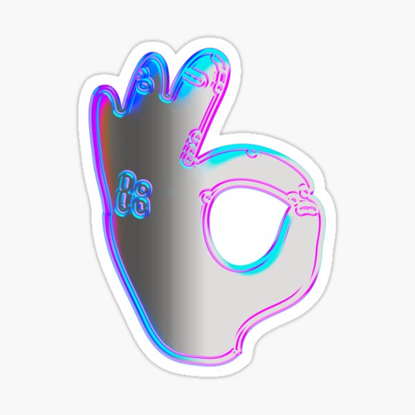 "OK Sign Reflection Neon Blue Pink Contrast Salute" Sticker for Sale by ...
