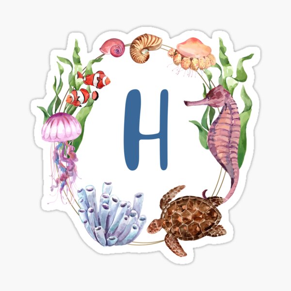 "Monogram Letter H in a Ocean Theme Wreath Frame" Sticker by ...