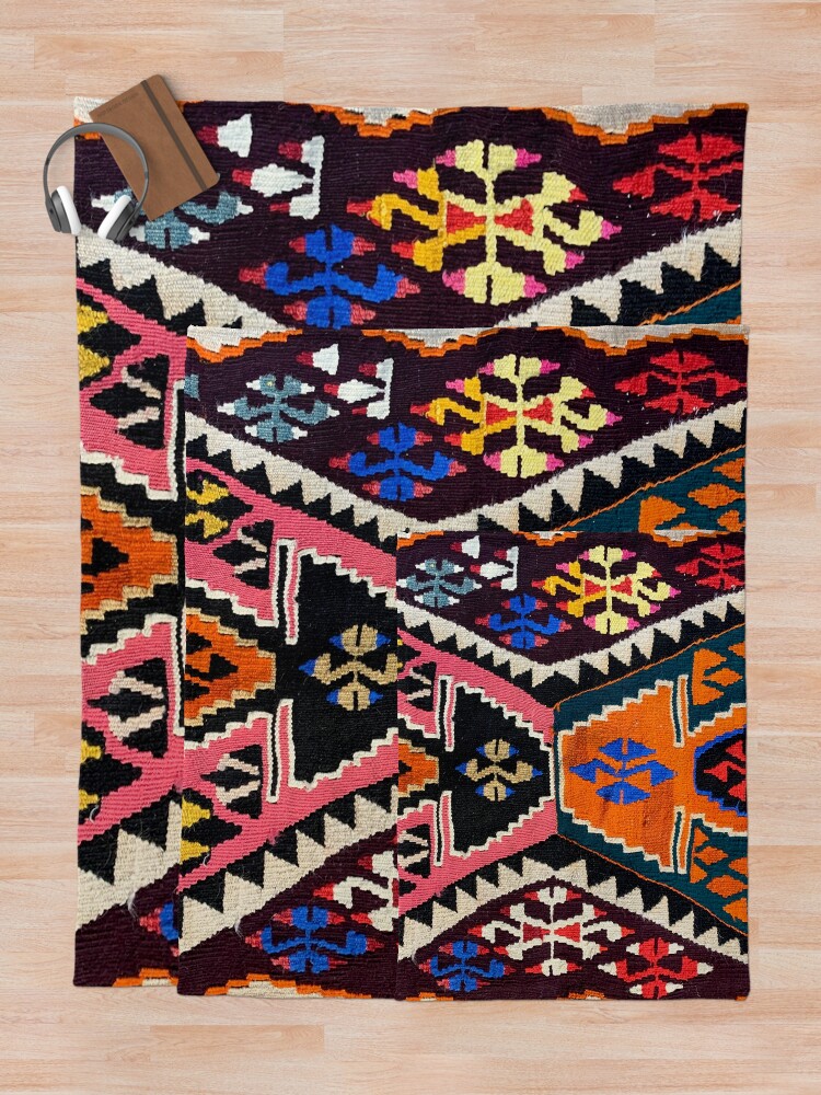 "Decorative Kilim, Navaho Weave, Woven Textile" Throw Blanket for Sale ...