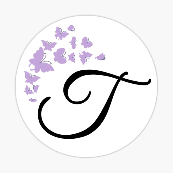 Pegatina «Letra T de Caligrafía Morada con Mariposas» de MeherArt ...