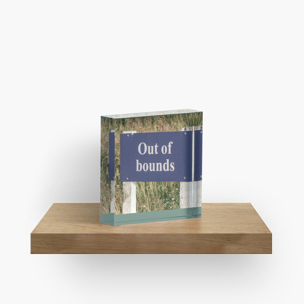 "Out of bounds sign white lettering on blue on golf course." Acrylic ...