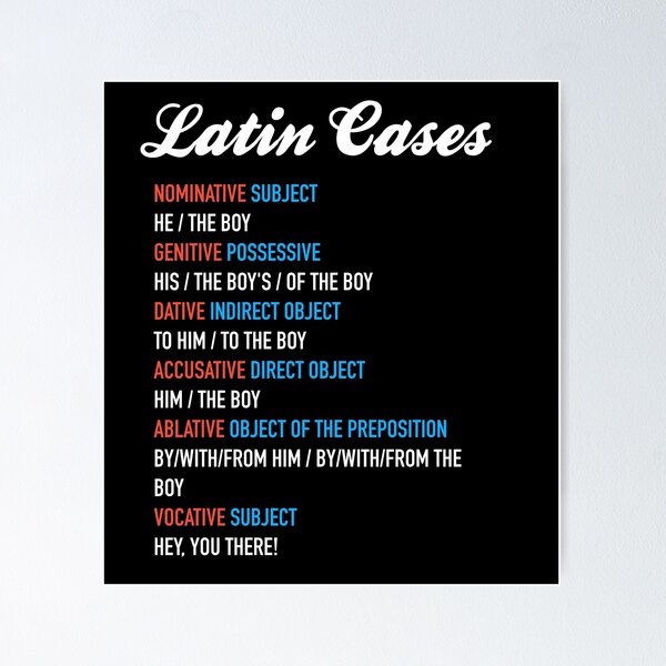 "Latin Cases - Nominative Dative Accusative Etc" Poster for Sale by ...