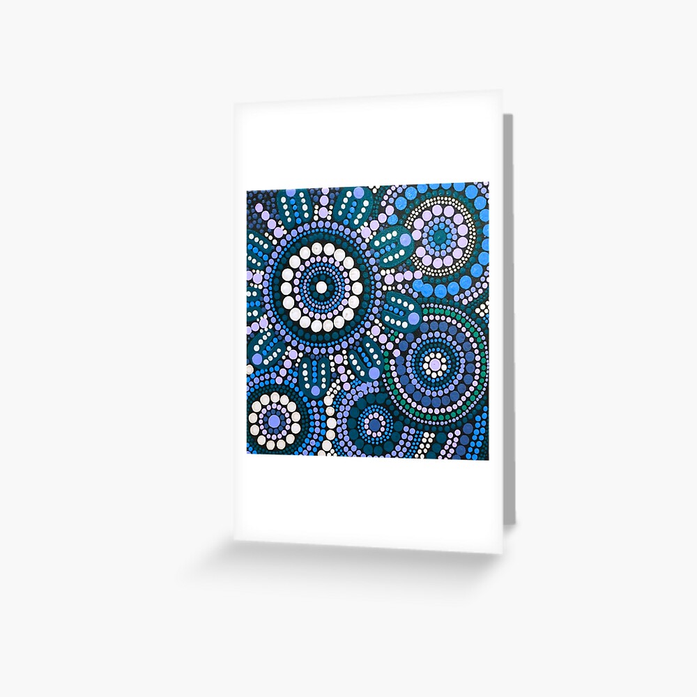 "Aboriginal Art Blue Pattern Family Gathering" Greeting Card for Sale ...