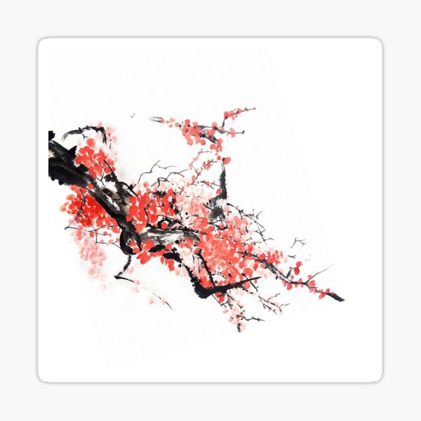 "Sakura Cherry Blossom Japanese Painting " Sticker for Sale by ...