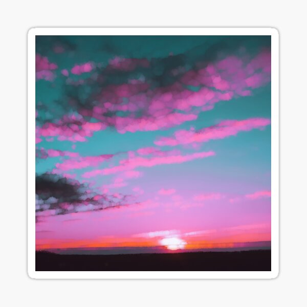 "Watercolor Pink Sunset Retro Style " Sticker for Sale by japaneseart ...