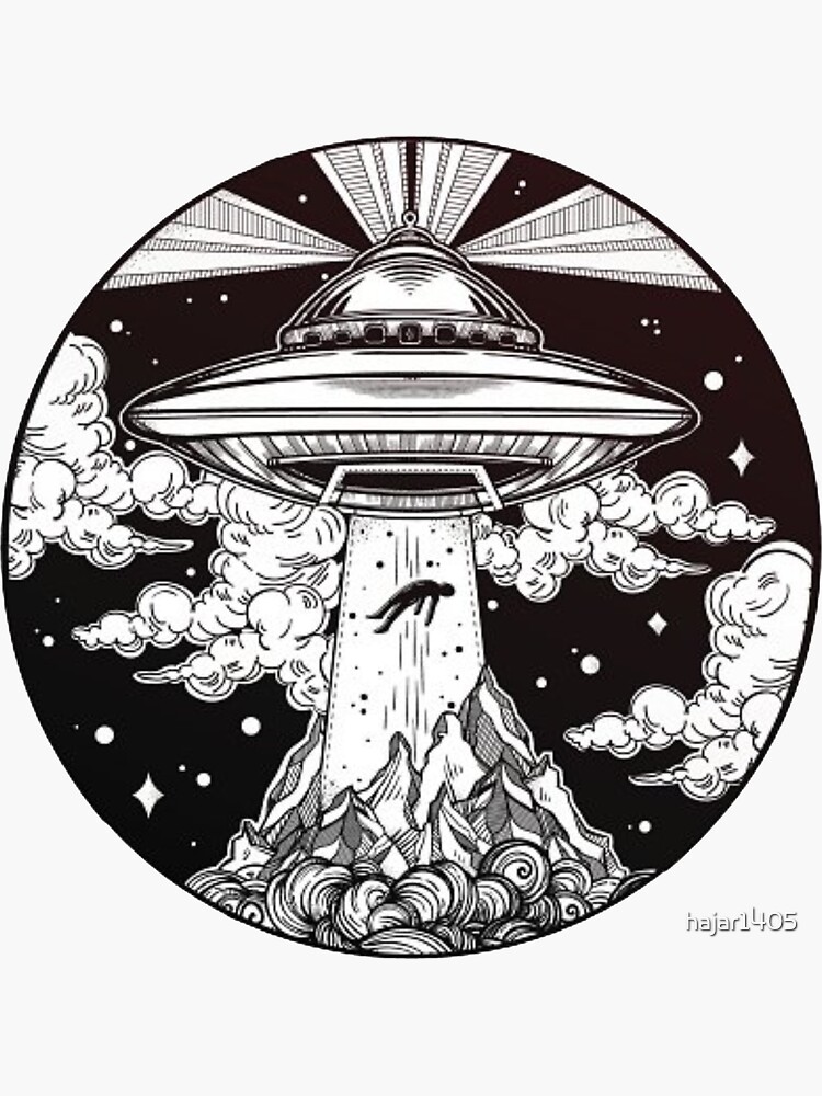 "BLACK AND WHITE UFO" Sticker for Sale by hajar1405 | Redbubble