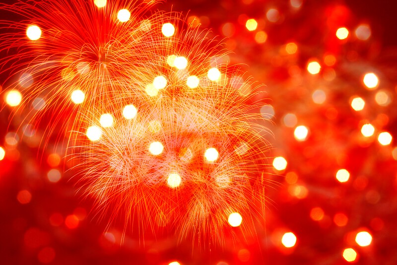 "red background with lights and fireworks fire" by JoelVieira | Redbubble