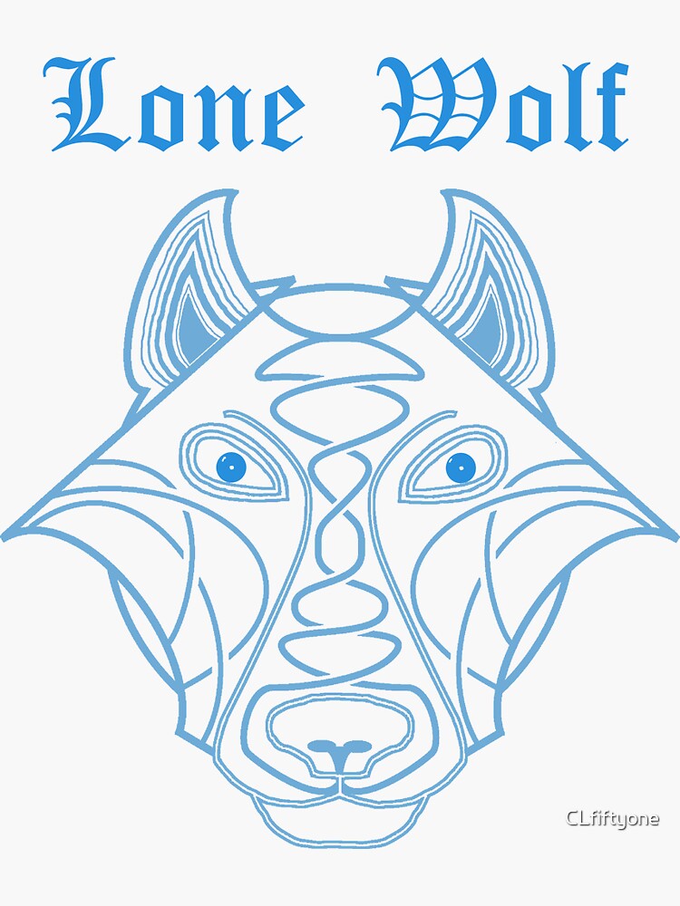 "Celtic style wolf with calligraphy script in blue" Sticker by ...