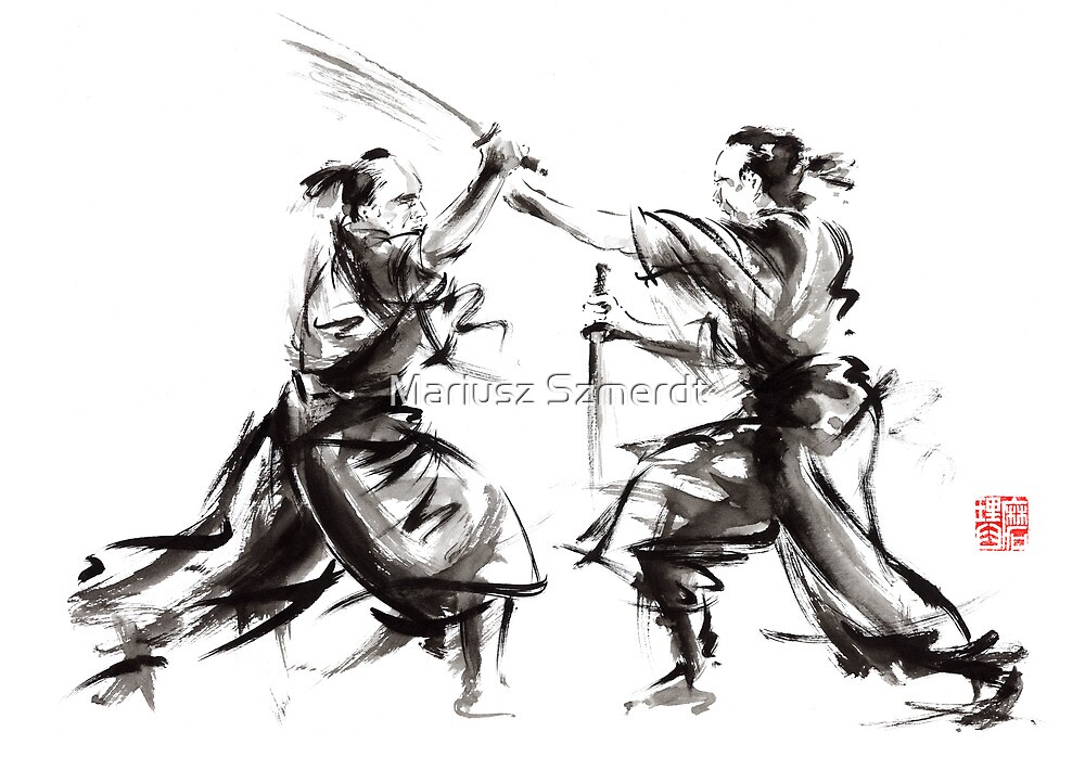 "Samurai sword bushido katana martial arts budo sumi-e original ink ...