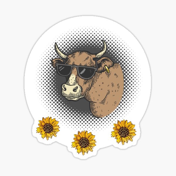 "Cow Sunglasses Farmer Sunflower Beef Farmer" Sticker by Ibu83 | Redbubble