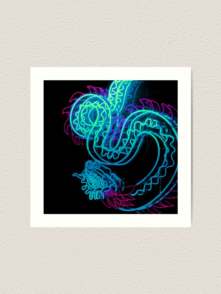 "Neon Green Dragon Black Background Bright " Art Print by mwagie ...