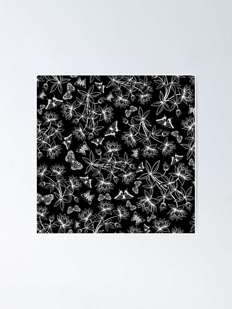 Póster «Mariposas y flores en blanco y negro» de Meson1 | Redbubble