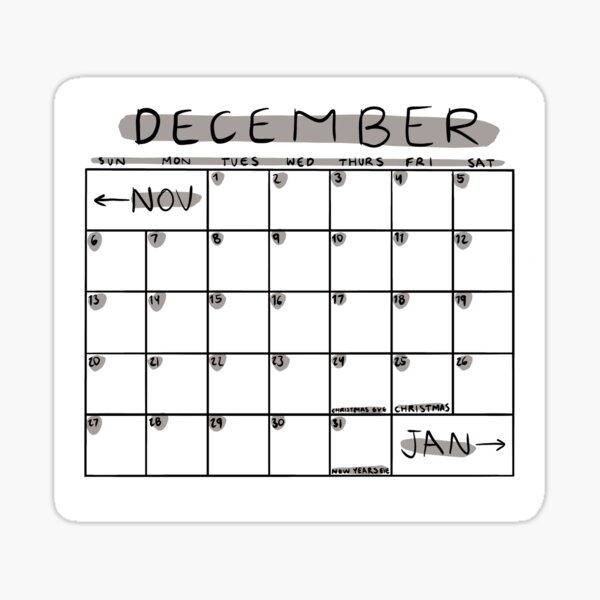 "December 2020 Calendar" Sticker for Sale by Creme-Puff | Redbubble